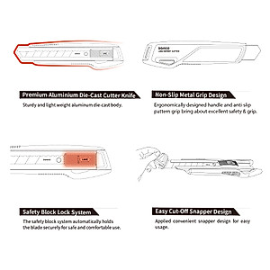 DORCO Professional L602 18mm Snap-Off Cutter Knife + Precision 18mm (11 Blades) - Premium Quality Die-Cast Body with Auto-Lock & Safety Block System