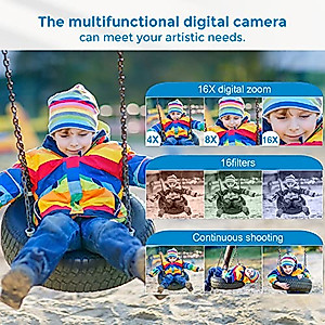 Digital Camera, RUAHETIL Autofocus FHD 1080P 48MP Kids Vlogging Camera with 32GB Memory Card, 2 Charging Modes 16X Zoom Compact Camera Point and Shoot Camera for Kids Teens (Silver)