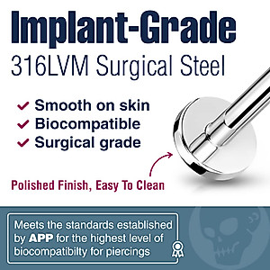 Evonix 2pc 16g 6mm 1/4 Labret Stud Lip Ring Internally Threaded Snake Bite Conch Forward Helix Monroe Tragus Dahlia 316LVM Surgical Steel CZ Aquamarine