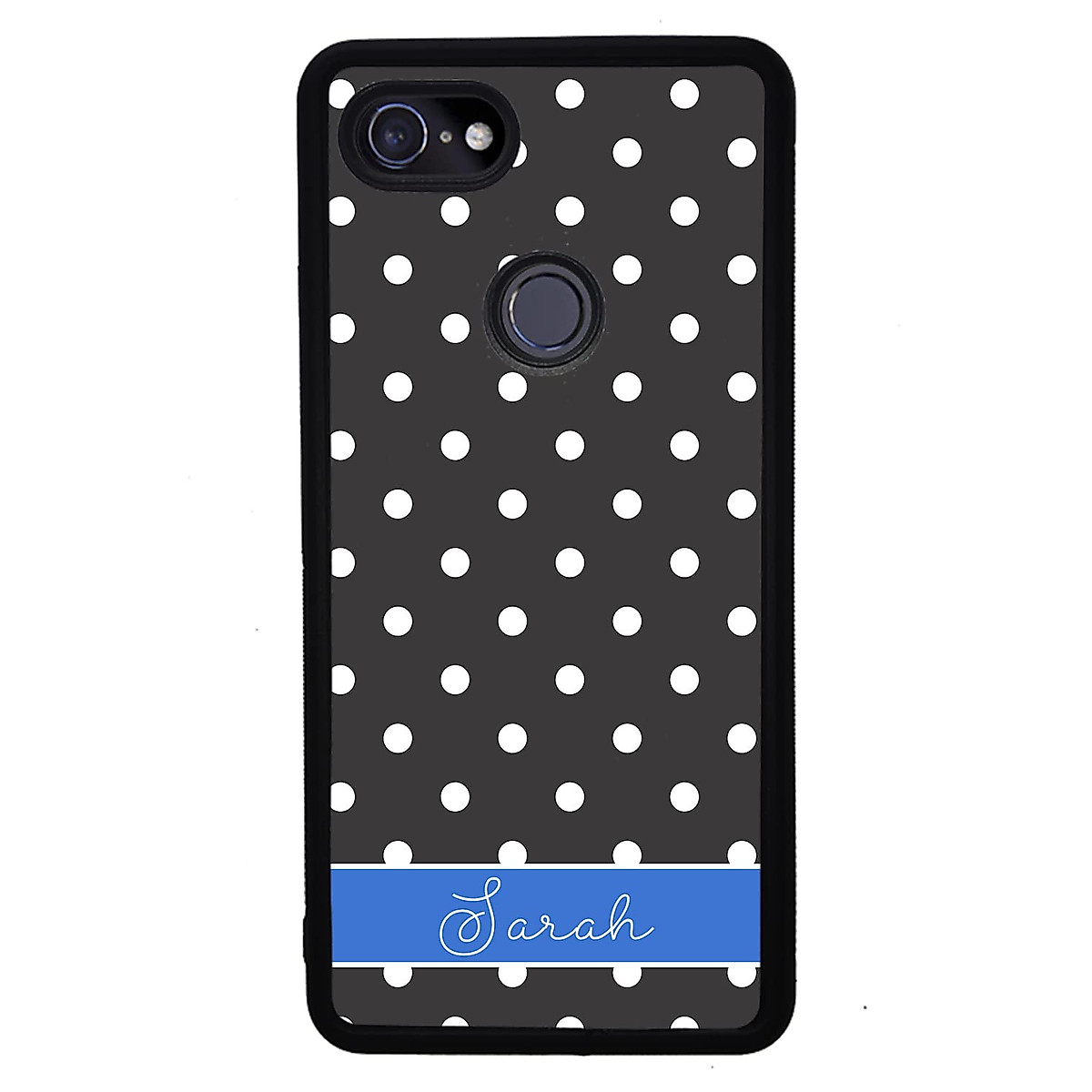 Polka Dot Black White Blue Personalized Black Rubber Phone Case Compatible With Google Pixel 8 Pro, 8a, 8, 7a, 7, Pixel 7 Pro, 6a, 6 Pro, 6, 5, 4a 5G, 4a 4G, 4, 4 XL, 3a, 3a XL, 3, 3 XL, 2