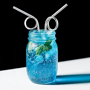 Loop Design Reusable Stainless Steel Straws, Tomorotec Home Metal Straw Sets with Cleaning Brushes for Tumblers Beverage Drinks Cocktail (Silver)