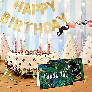 HANSGO Tropical Palm Leaves Thank You Cards, 24 PCAK Thank You Cards with Envelopes Summer Green Leaves Designs Blank Cards Handwritten Style