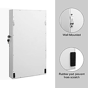 HollyHOME Lockable Jewelry Cabinet Armoire Wall Mount Touch Screen LED Light Mirrored Jewelry Cabinet Storage Organizer White