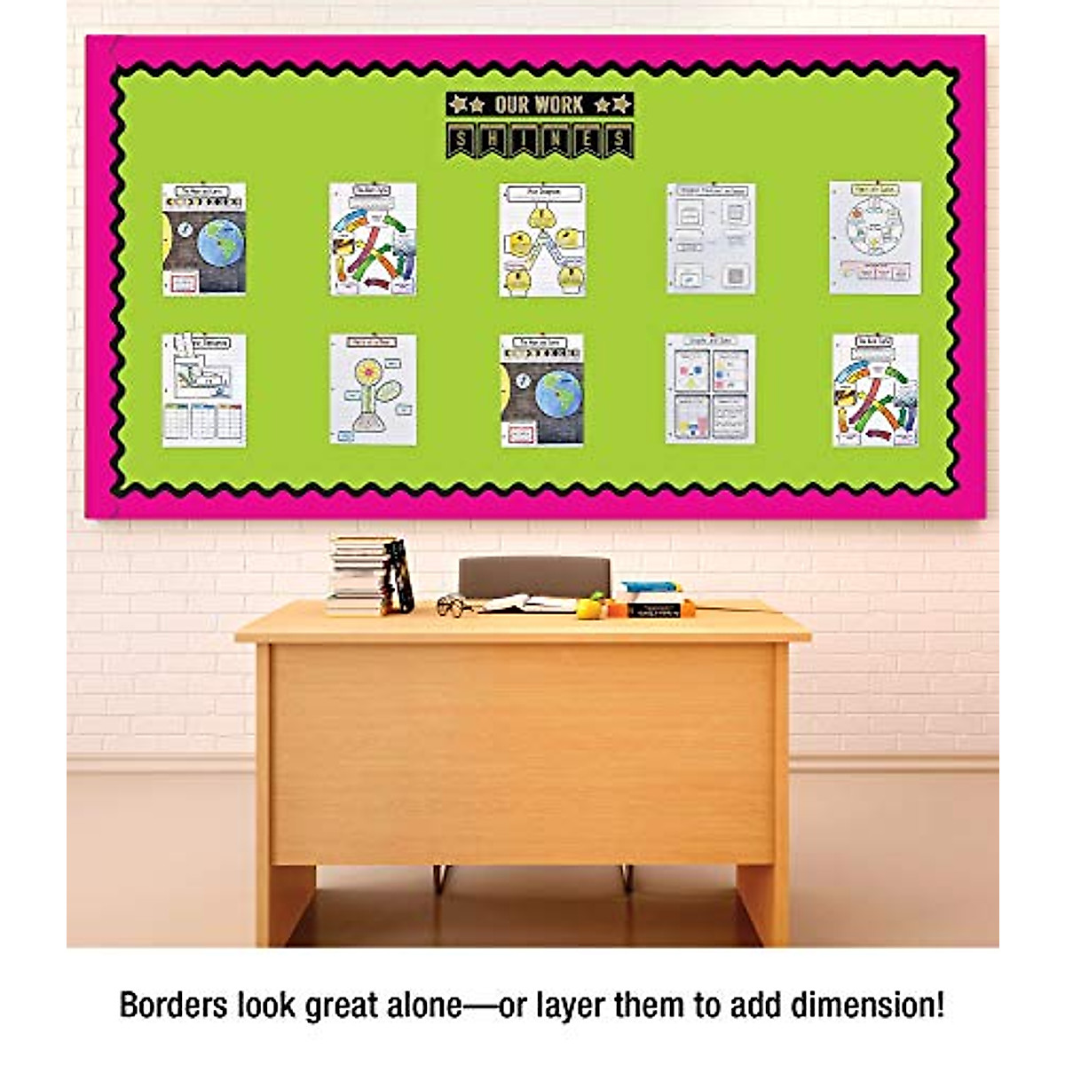 Carson Dellosa 36 Ft Scalloped Hot Pink Bulletin Board Borders, Classroom Borders for Bulletin Board, White Board, Cork Board, Locker, and Classroom Décor, Bulletin Board Trim