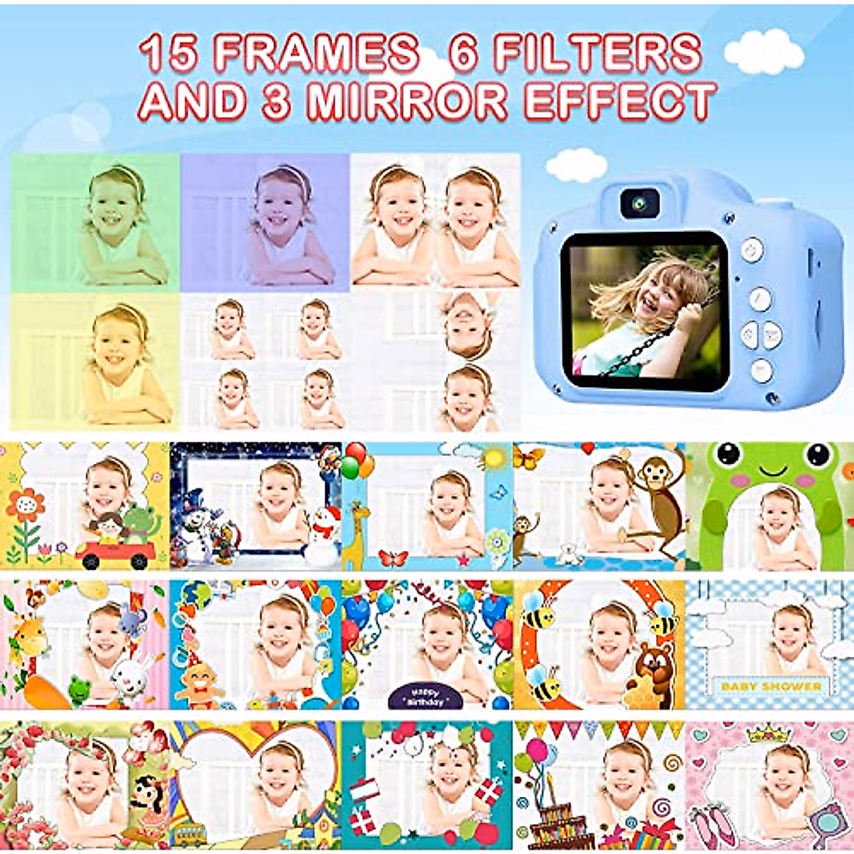 Gridspace Upgrade Kids Camera Toys for 3 4 5 6 7 8 9 Year Old Boy Christmas Birthday Gift Digital Video Camera,Mini Play Video Camera with 1080P HD 2 Inch Screen with 32GB Card