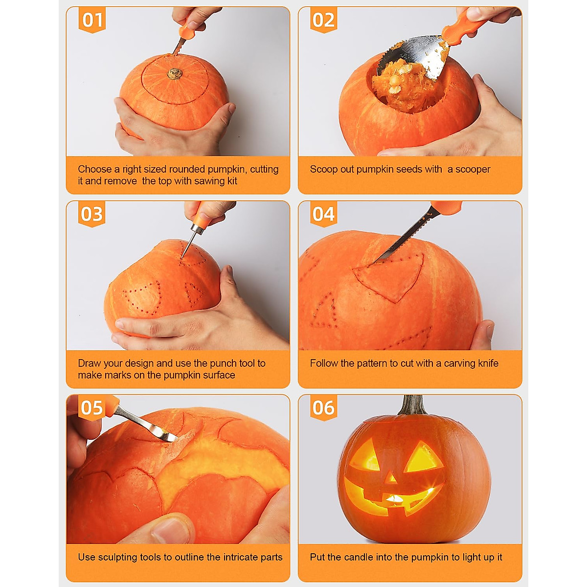 Luditek Halloween Pumpkin Carving Tools, Halloween Jack-O-Lanterns 11 Piece Professional Stainless Steel Pumpkin Carving Kit, Pumpkin Cutting Supplies Tools Kit for Adults Kids