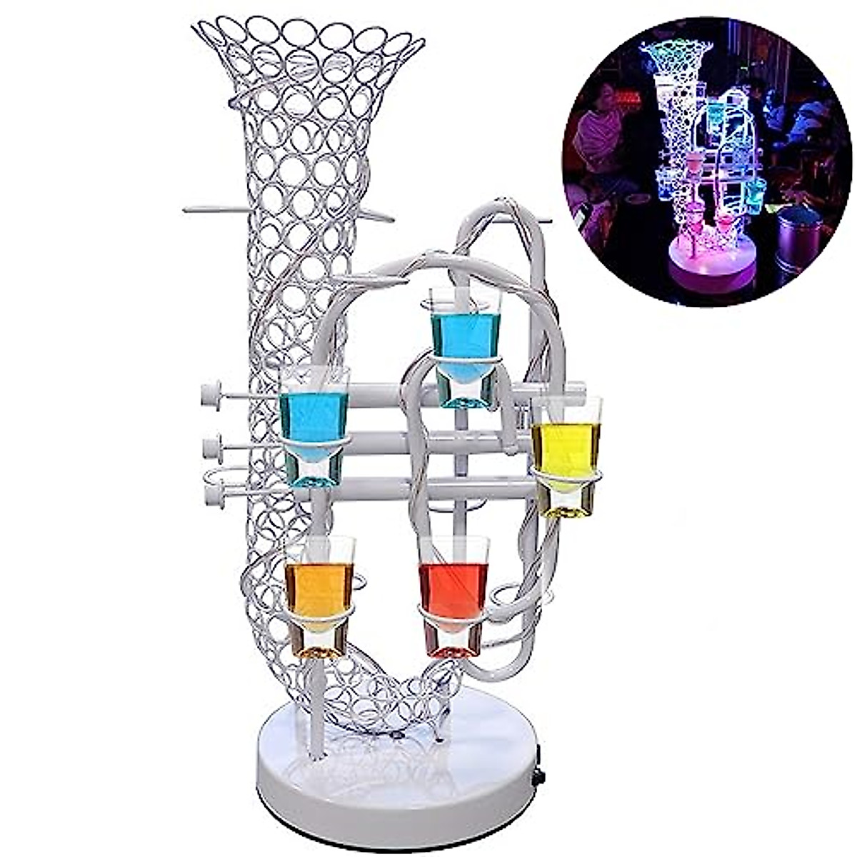 YTCYKJ Neon Countertop Wine Rack,Acrylic Cup Holder with 12 Glasses Cup Holes,Colorful Light,Party Bar Drinking Tumblers Stand for Home,Bar,Party(Ferris Wheel)