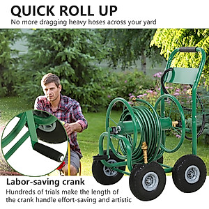 Hose Reel Hold Up To 300 Ft Heavy Duty Garden Hose Reel Sturdy Water Hose Reel Cart with 4 Wheels Storage Basket for Garden Lawn Yard Outdoor (Green)