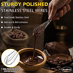 Anaeat Mini Wire Whisks, Set of 2 Portable Stainless Steel Kitchen Tiny Whisk & Egg Beater with Thick Wire - Sturdy Small Mixing Balloon for Cooking, Blending, Whiping, Beating and Stirring (5" + 7")