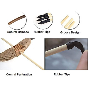 HGUIM Kids Bow Arrow and Wood Quiver Set 3 Safe Arrows Traditional Handmade Bamboo Kids Toy Gifts