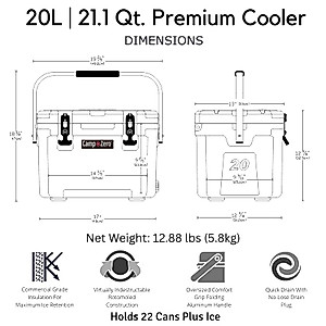 CAMP-ZERO 21 Quart Rotomolded Hard Cooler - Insulated Ice Chest with 4 Cup Holders - Bear-Proof Travel Ice Box for Beverage, Drink, BBQ, Fishing, Camping, Outdoor, Navy Blue