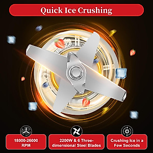 YUNLAIGOTOP Quiet Commercial Blender, 2200W Soundproof Cover Blender, Fruit Juice Smoothie Maker with Smart Touch Screen, High-Speed Blenders for Restaurants, Hotels, Homes, Parties (2.2L, Red)