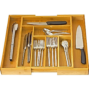 Home-it Expandable use for, Utensil Flatware Dividers-Kitchen Drawer Organizer-Cutlery Holder, Bamboo