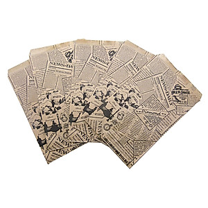 50 Qty 6" x 9" Newspaper Print Flat Plain Paper Gift Bags or Patterned Decorative Bags for candy, cookies, merchandise, pens, Party favors, showers, holidays, events and gifts