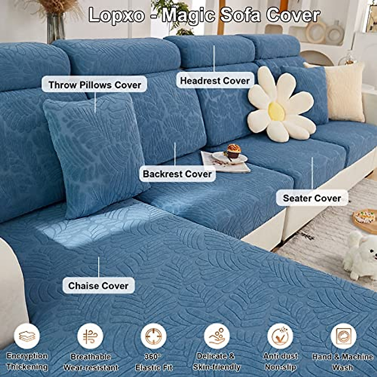 Magic Sofa Cover, 2023 New Wear-Resistant Universal Sofa Cover, Stretch Couch Cushion Slipcovers Replacement, Anti-Slip Recliner Sofa Cover, L Shape Sofa Covers,Blue,4 Seater