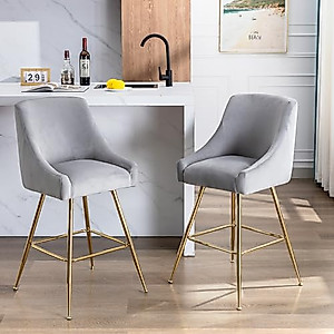 Restworld Velvet Bar Chair Set of 2, Furniture Series Modern Decoration, Polished Gold Metal Legs