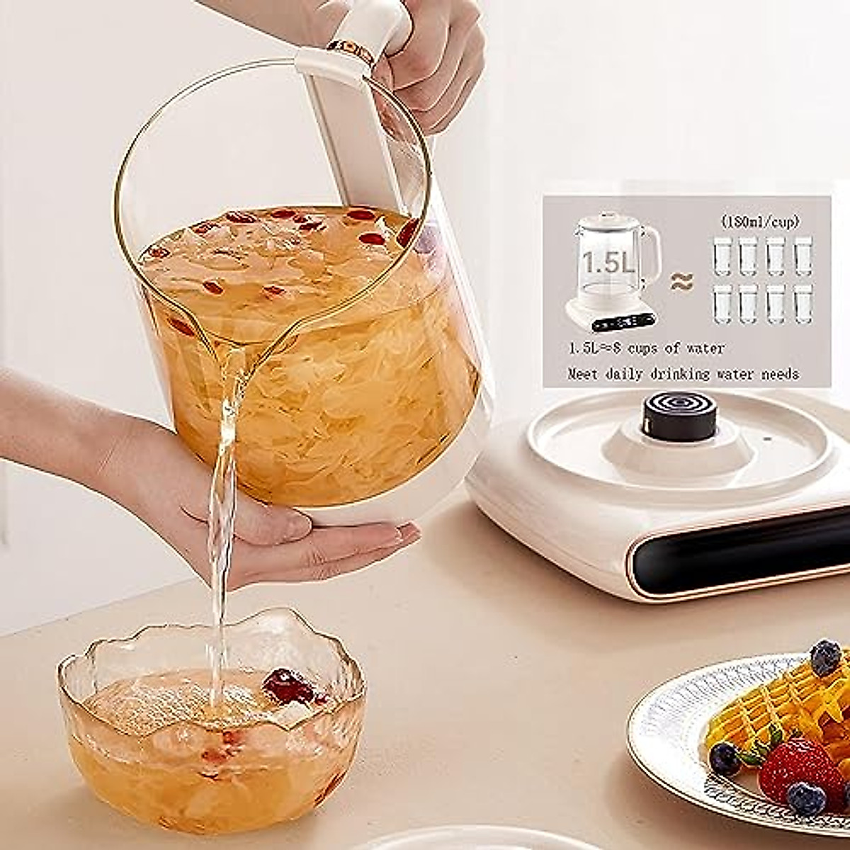 1.5L Electric Kettle Temperature Control Kettle Multi-Function Health Pot Teapot Flower Teapot Automatic Multi-Function Thickened Household Glass Pot Mute Boiling Water A,1.5L