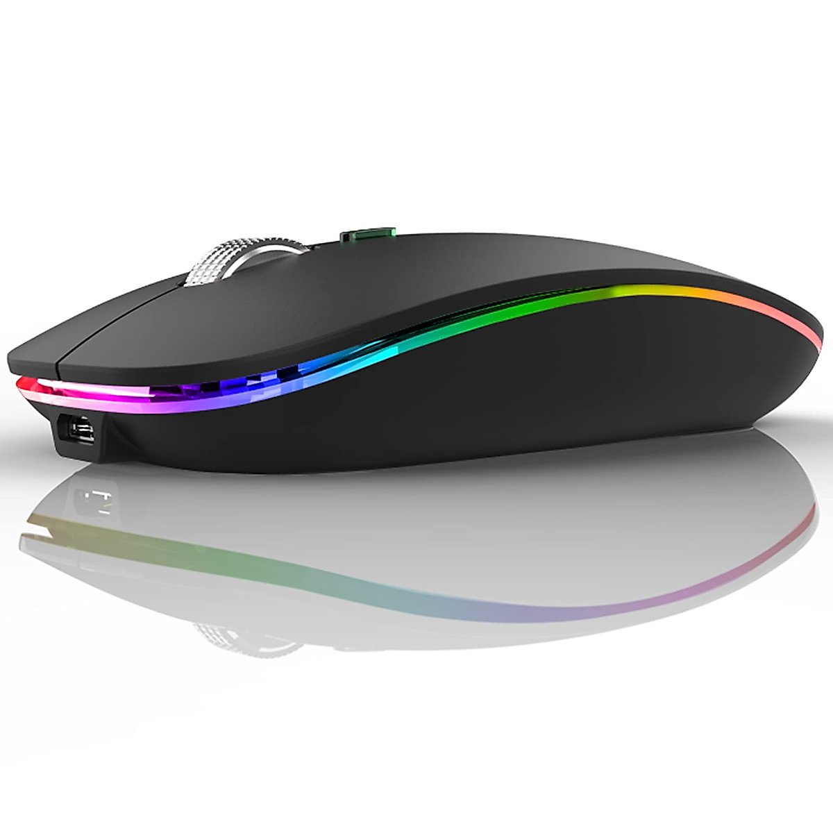 TENMOS Wireless Bluetooth Mouse, LED Slim Dual Mode (Bluetooth 5.1 + USB) 2.4GHz Rechargeable Silent Bluetooth Wireless Mouse with Type C Adapter for Laptop/Macbook/iPad OS 13 and above (Matte Black)