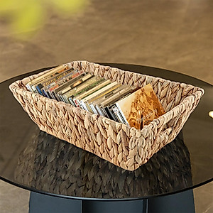 JLKIMZVO Water Hyacinth Baskets With Handles for Organizing Shelves Natural Wicker Baskets for Organization, Hand-Woven Storage Baskets