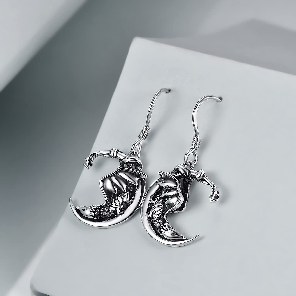 YFN Dragon Earrings Sterling Silver Wreathe Moon Dragon Drop Dangle Earrings Gift for Women