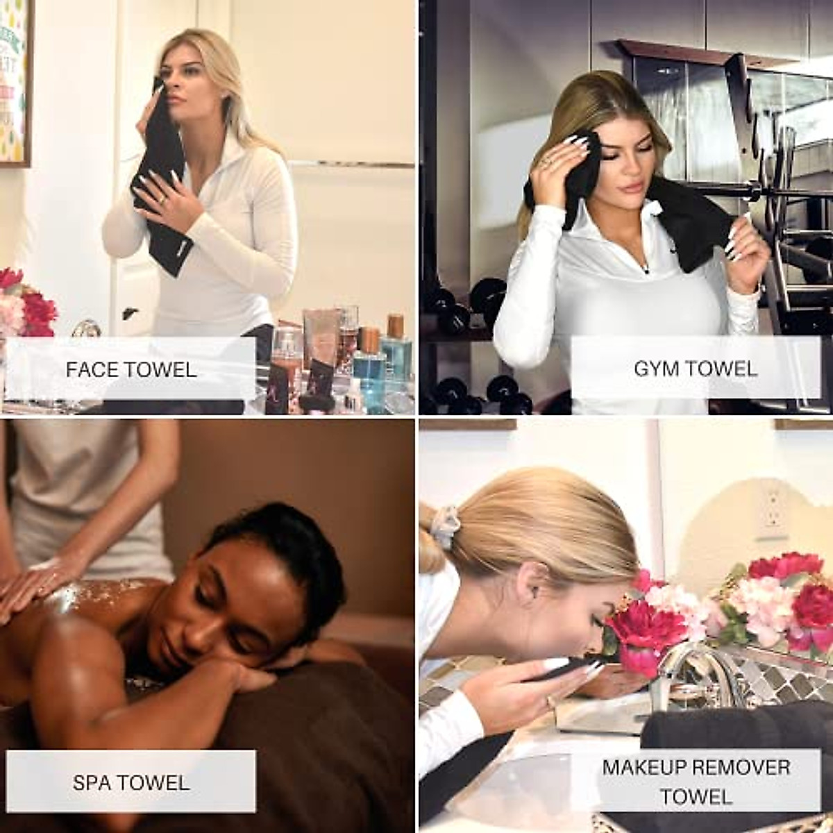 GOLD TEXTILES Premium Black Hand Towels for Bathroom -100% Ring Spun Cotton (4 Pack, 16x30 Inches) Luxury Soft Absorbent & Quick Dry, Large Bathroom Hand Towel Perfect for Hotel, Salon, Gym & Spa