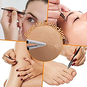 Tweezers Set and Curved Scissors, TsMADDTs Professional Stainless Steel Tweezers for Women and Men, 6 Pack Precision Tweezers For Eyebrows for Ingrown Hair, Daily Beauty Tool with Leather Travel Case