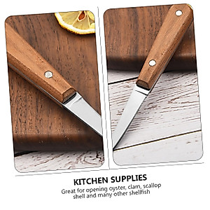Hemoton Oyster Cutter 2pcs Stainless Steel Oyster Stainless Steel, Wood Seafood Cutting Tool Oyster Opener Clam Shucking Tools Wooden Handle Kitchen Supplies Oyster Shucker