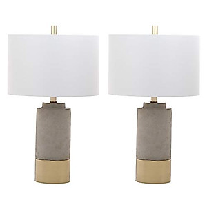 SAFAVIEH Lighting Collection Modern Contemporary Farmhouse Grey Concrete/ Gold Bedroom Living Room Home Office Desk Nightstand Table Lamp Set of 2 (LED Bulbs Included)