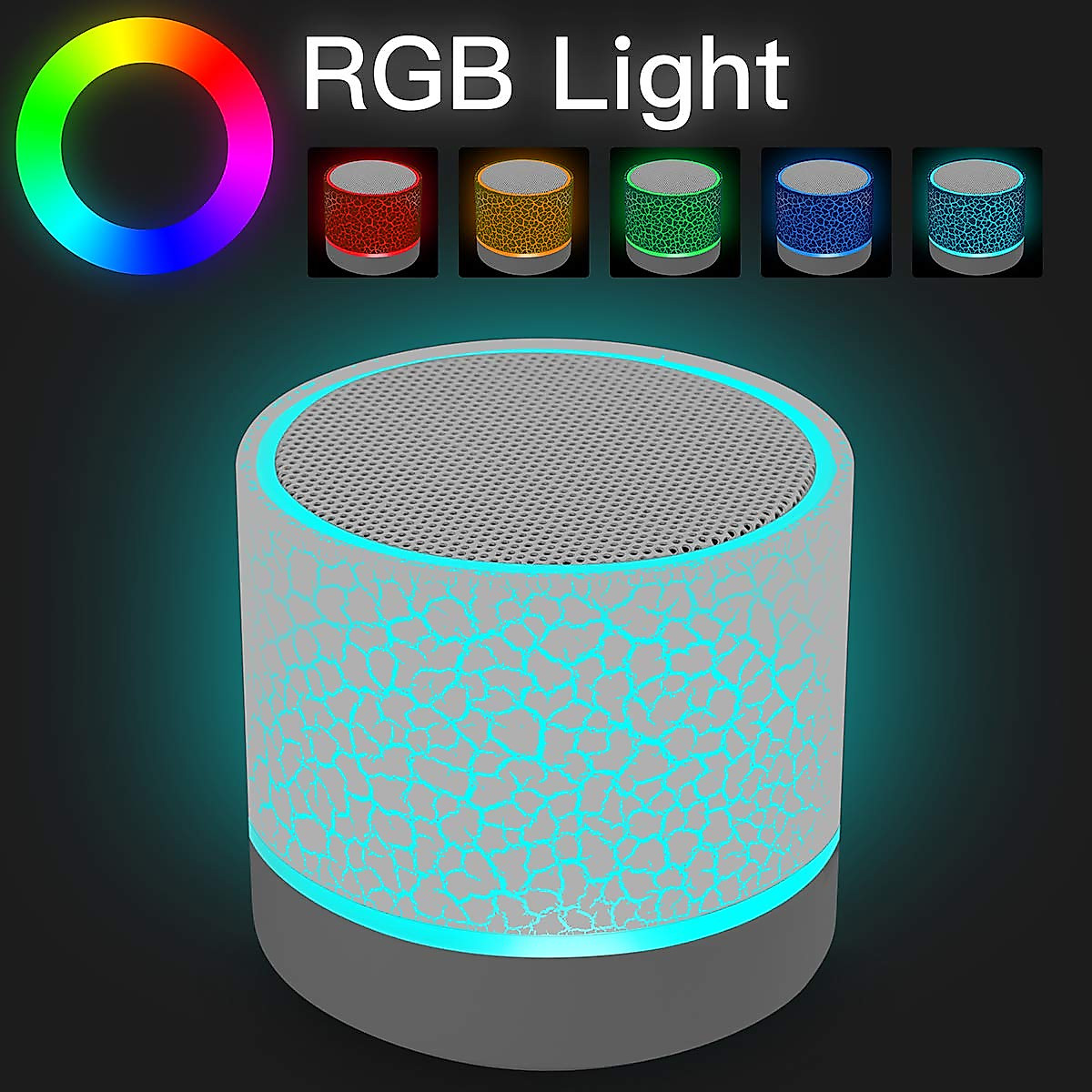 AICase Portable Mini Speaker, Super Bass Stereo Rechargeable Speaker with LED Lights