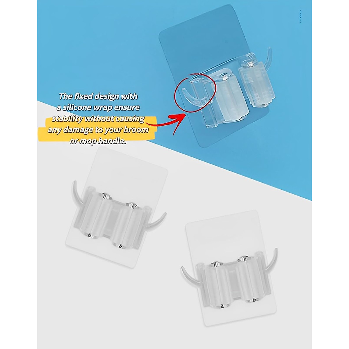 2PCS Mop Broom Holder Wall Mount Self Adhesive, Broom Rack Mop Hanger for Closet broom Storage Cabinet, Garden Tool Organizer Tool Hangers for Garage Wall No Drill