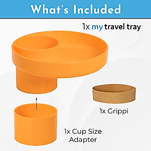 My Travel Tray/Round - USA Made. Extend Your Current Cup Holder to Hold Your Cup Plus a Tray for Snacks, Toys and Accessories. Enjoyed by Toddlers, Kids and Adults! (Orange)