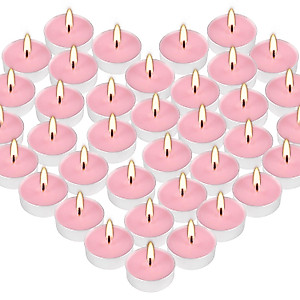 50 Pack Tealight Candles, Tea Lights Candles Set 4 Hour Pink Unscented Mini Votive Candles for Valentine's Day Anniversary Wedding Receptions