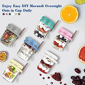 Morandi Overnight Oats Containers with Lids and Spoons 6 Pack, 16 OZ Glass Mason Jars for Overnight Oats Healthy Meal Prep, Oatmeal Container Storage for Cereal Milk Salad Chia Pudding