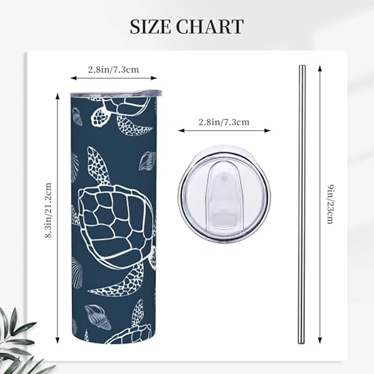 AFHYZY 20 oz Skinny Tumbler Reusable Coffee Travel Mug with Lids and Straws, Insulated Coffee Cups 20oz Stainless Steel Water Bottles Leak Proof for Office, Women, Sports - Turtle