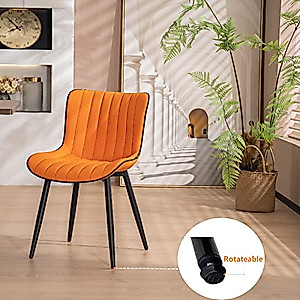 YOUNUOKE Dining Chairs Set of 2,Upholstered Mid Century Modern Chair Armless Faux Leather Accent Chairs with Backrest Metal Legs and Adjustable Feet for Kitchen Living Room Bedrooms,Orange