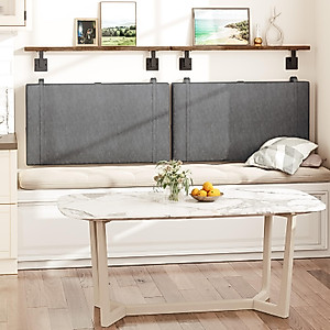 HOOBRO King Size Headboard, Wall Mount Hanging Headboard with 4 USB Ports and LED Light, PU Upholstery, Open Storage Shelf, for Bedroom, Bar, Dining or Entryway, Rustic Brown and Gray