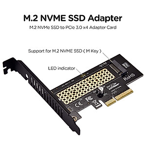 M.2 NVME SSD to PCIe 4.0/3.0 x4 Adapter, M.2 2280 2260 2242 2230 SSD to PCIe 4.0/3.0 x4 Host Controller Adapter Card with Aluminum Heatsink for PC Desktop with Full Speed