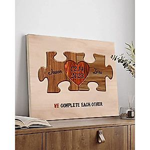 Bohva Personalized Couple Names Sign, Valentines Day Anniversary Wedding Gifts Idea for Him Her, Birthday Gift for Husband Wife Boyfriend Girlfriend, Custom Heart Puzzle Pieces Print On Wood