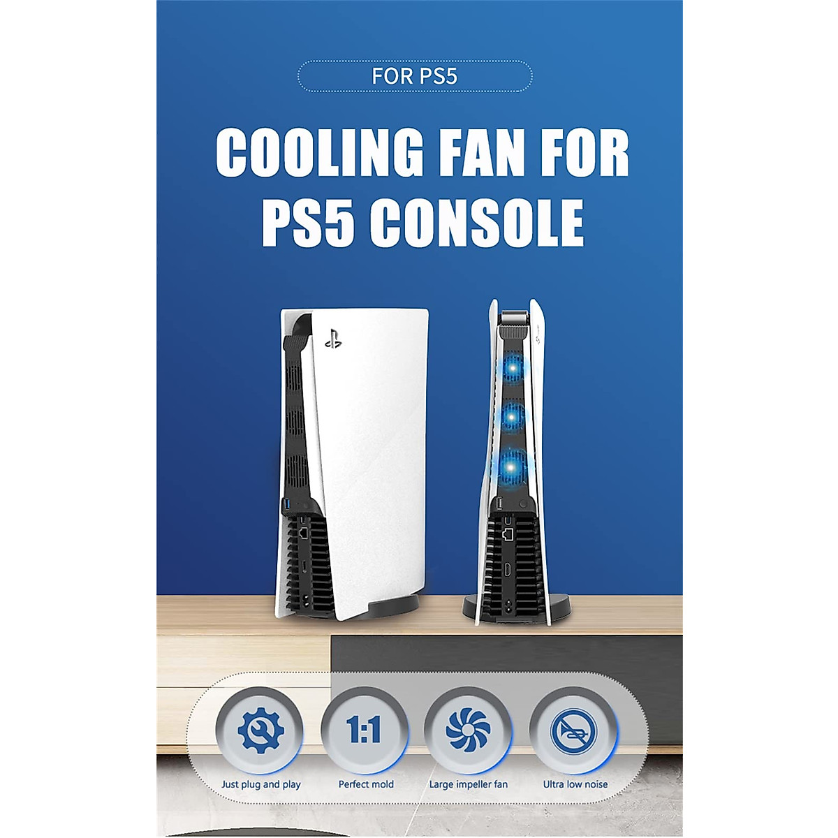PS5 Cooler for PS5 Cooling Fan, Upgraded Quiet Cooler Fan 3 Cooler External Port USB 3.0 Accessory Compatible with Playstation 5 Digital Edition/Ultra HD Console White