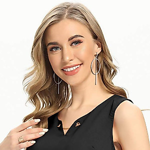 Silver Plated Dangle Hoop Earrings for Women, Cute Earrings with Dangly Bar Valentines Day Jewelry Gifts for Women Girls