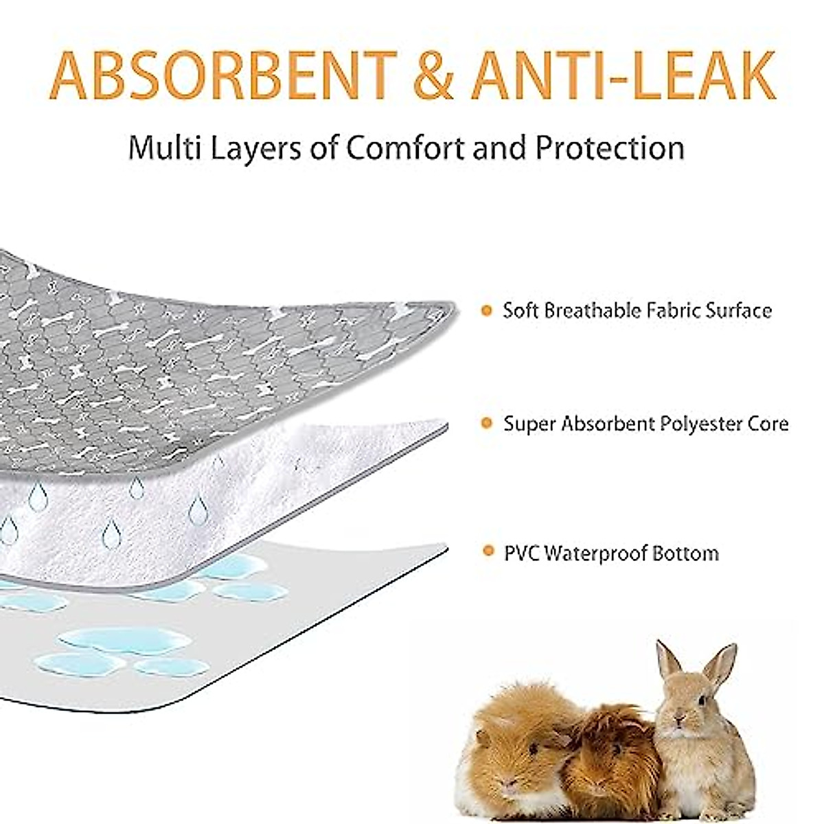 Oncpcare 47x24 Waterproof Guinea Pig Pads, Washable Rabbit Pee Pads, Reusable Fleece Guinea Pig Bedding Fast and Super Absorbent Pee Pad for Small Animals Bunny Hamster Rat
