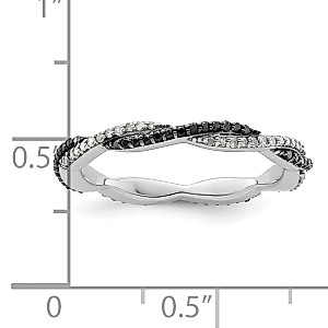 925 Sterling Silver Black White Diamond Stackable Wedding Band Ring Size 7.00