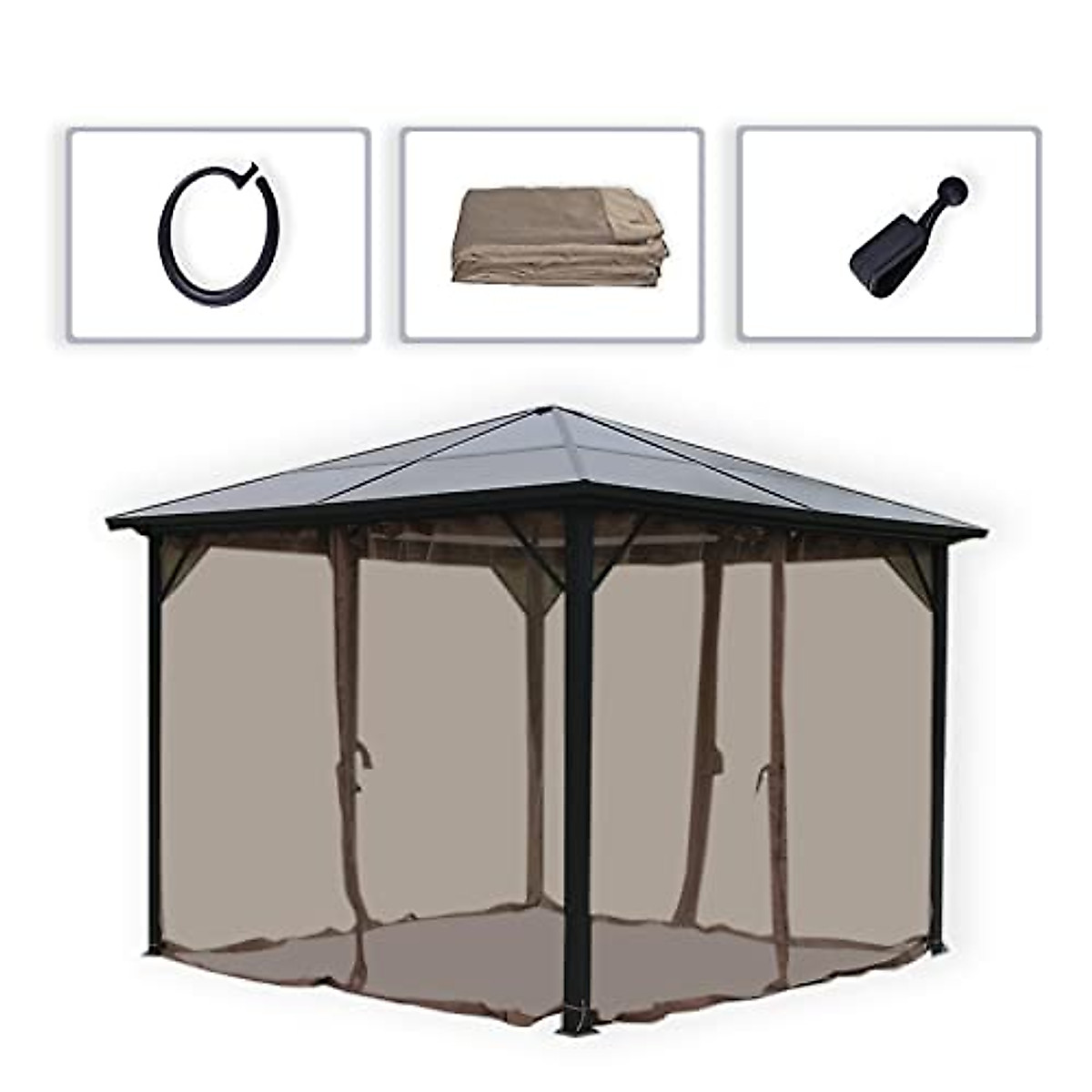 Garden lucky Replacement Gazebo Mosquito Netting 4 Panels for Patio Garden Backyard (10'x12', Brown, Only Netting)