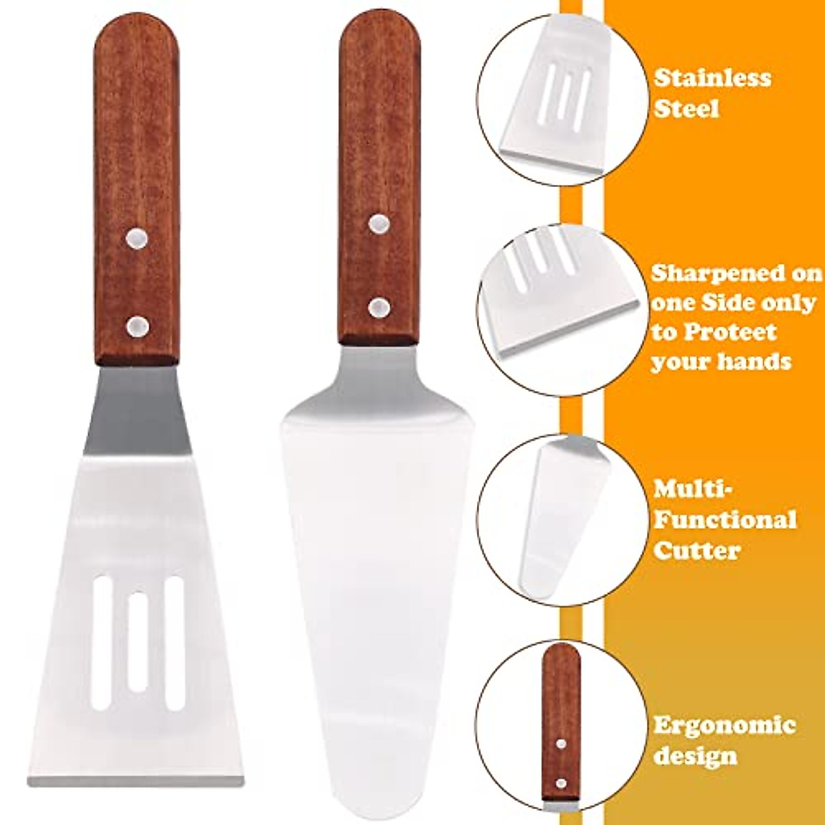 Wood Handle Pie Server and Cake Server Set Stainless Steel Set for Cutting and Serving Desserts, Brownies
