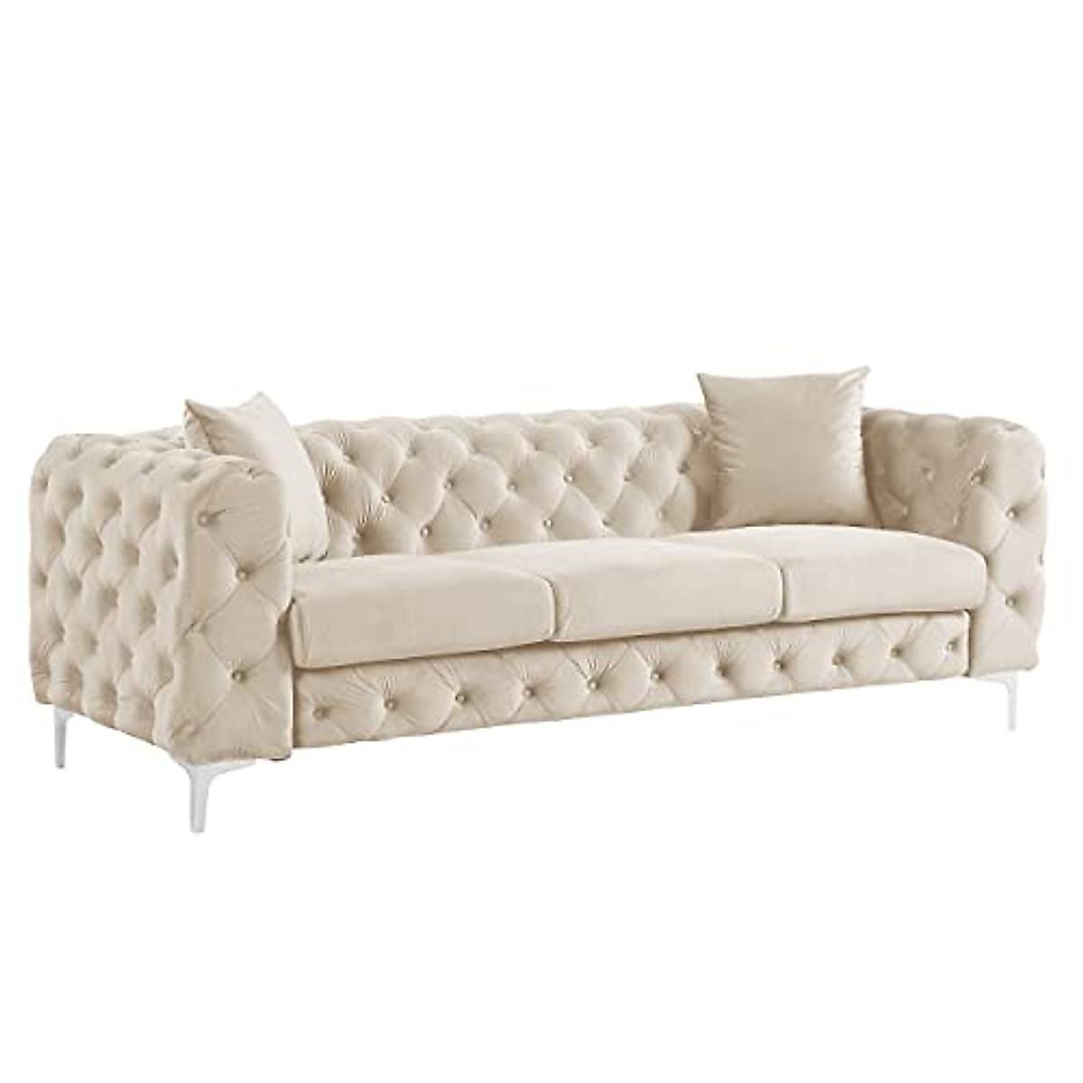 Morden Fort Modern Contemporary Sofa Couch with Deep Button Tufting Dutch Velvet, Solid Wood Frame and Iron Legs-Beige