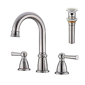 CREA Widespread Bathroom Faucet 3 Hole 8 inch Faucet Brushed Nickel with Pop Up Drain 2 Handle 4 inch Sink Faucets for Vanity Lavatory Basin Restroom Bath