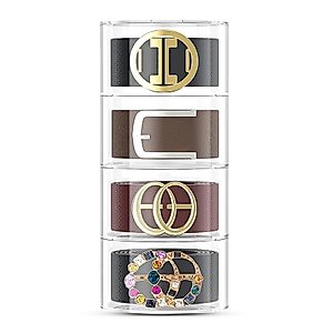 Acrylic Belt Organizer for Closet - 4 Compartments Transparent Storage Holder | Display Case for Makeup, Jewelry, Watches, Bow Tie, & Bracelets | Multipurpose Clear Containers & Versatile Design