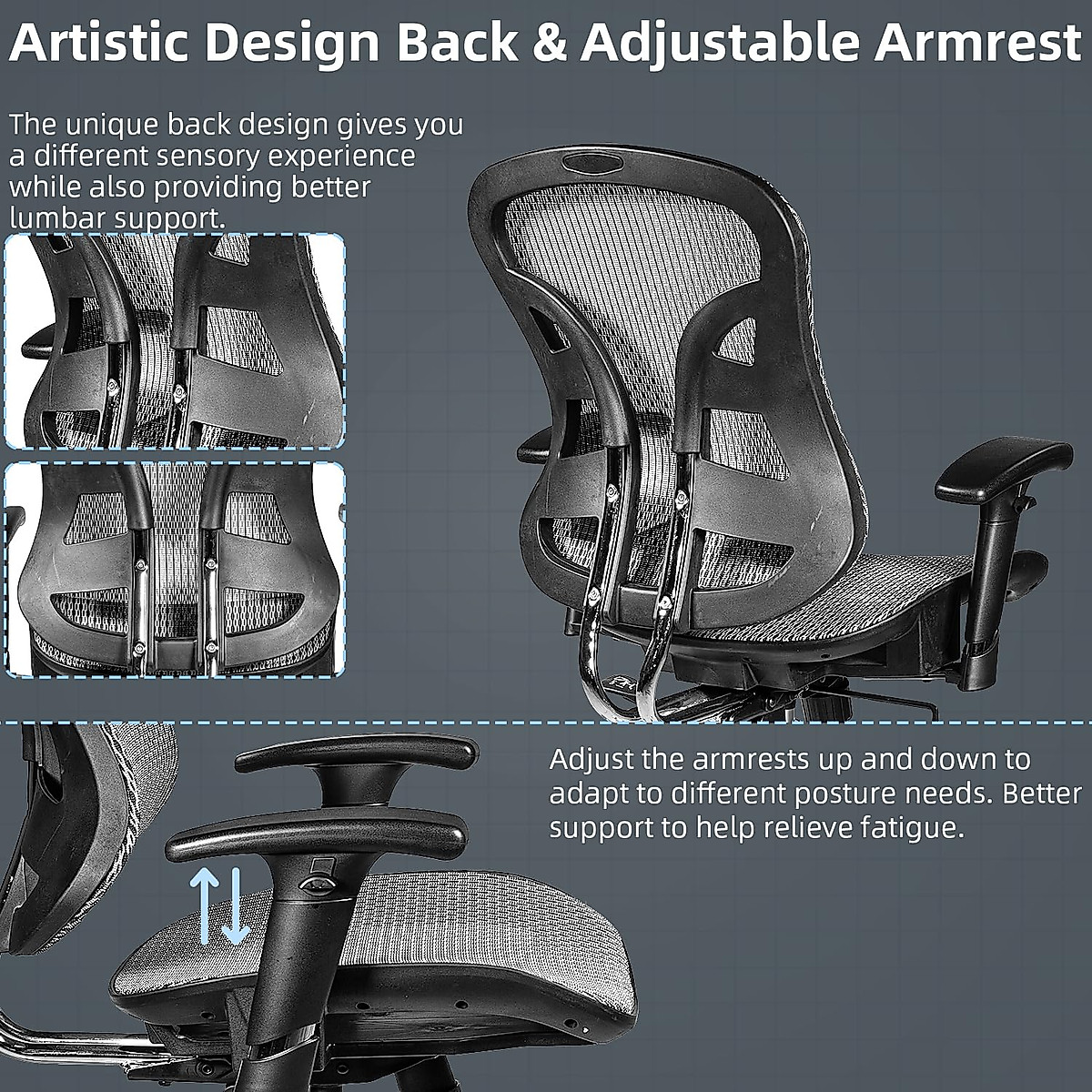 Mimager Mesh Seat Office Chair, Ergonomic Office Chair with Lumbar Support, Mesh Desk Chair 120°Tilt Function, Computer Desk Chairs with Wheels Armrests for Home Office, Conference Room, Black