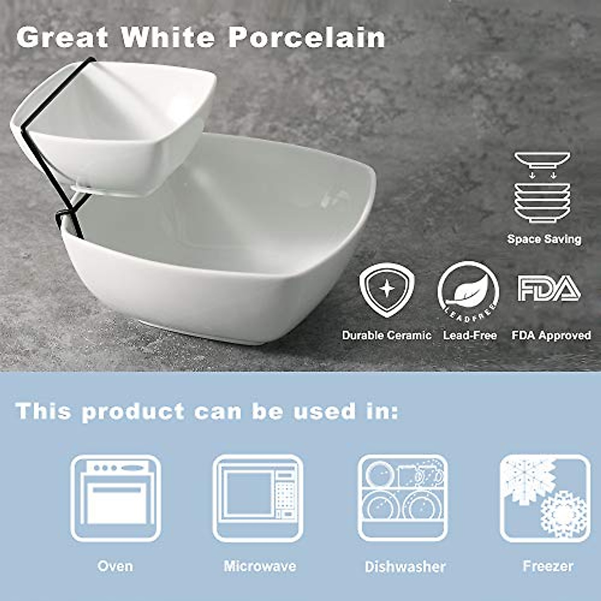 Buyajuju Chip and Dip Serving Set, 2 Tier Chip and Dip Bowls with Stand, Tiered Serving Stand, Food Server Display for Parties, Entertaining