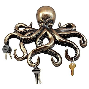 Ebros Gift The Call of Cthulhu Deep Sea Kraken Octopus Monster Wall Mount Key Holder Tentacle Hooks Sculpture Plaque Figurine 11.25" H